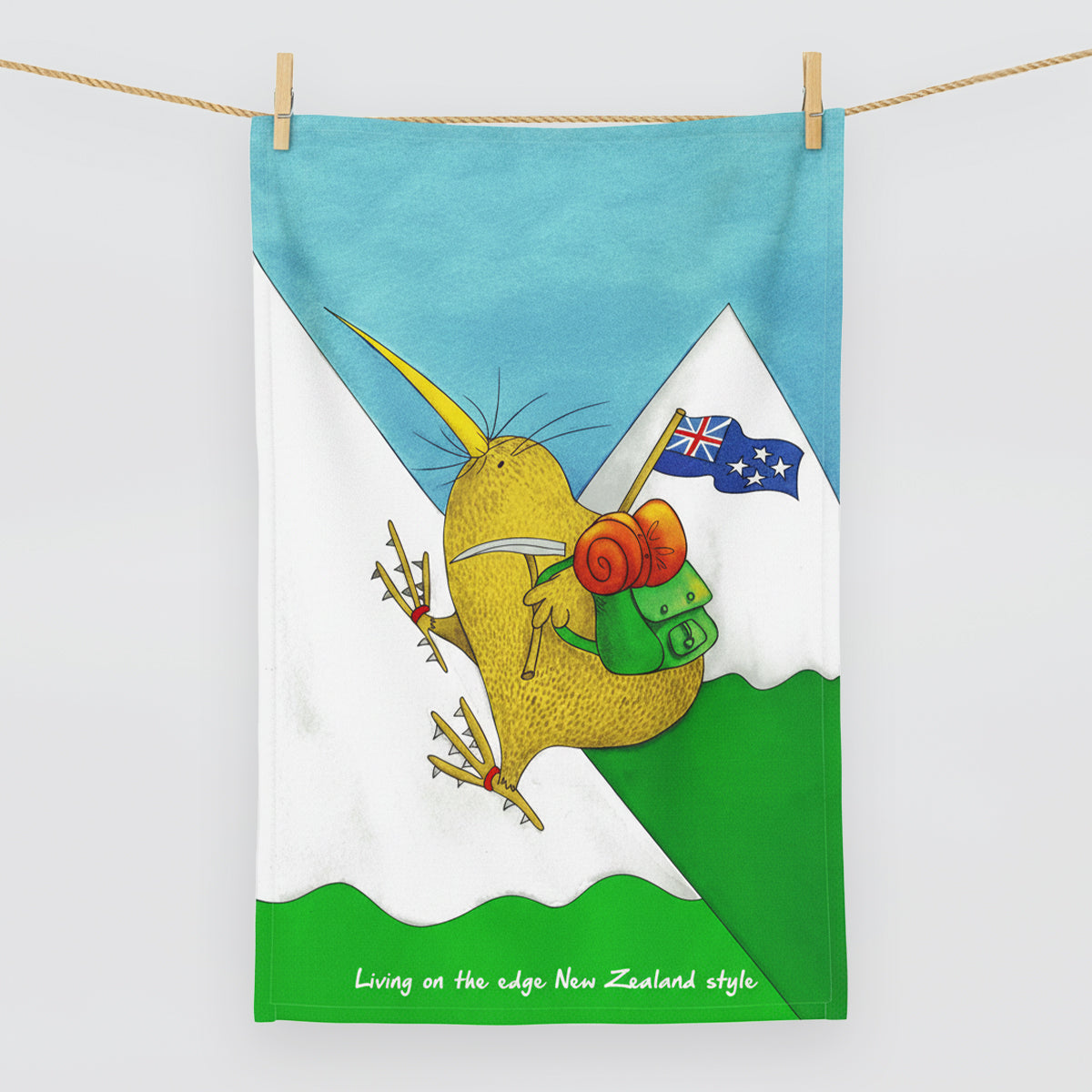 Tea Towel - 'Mountain Climbing' Kiwi – Acquisitions New Zealand